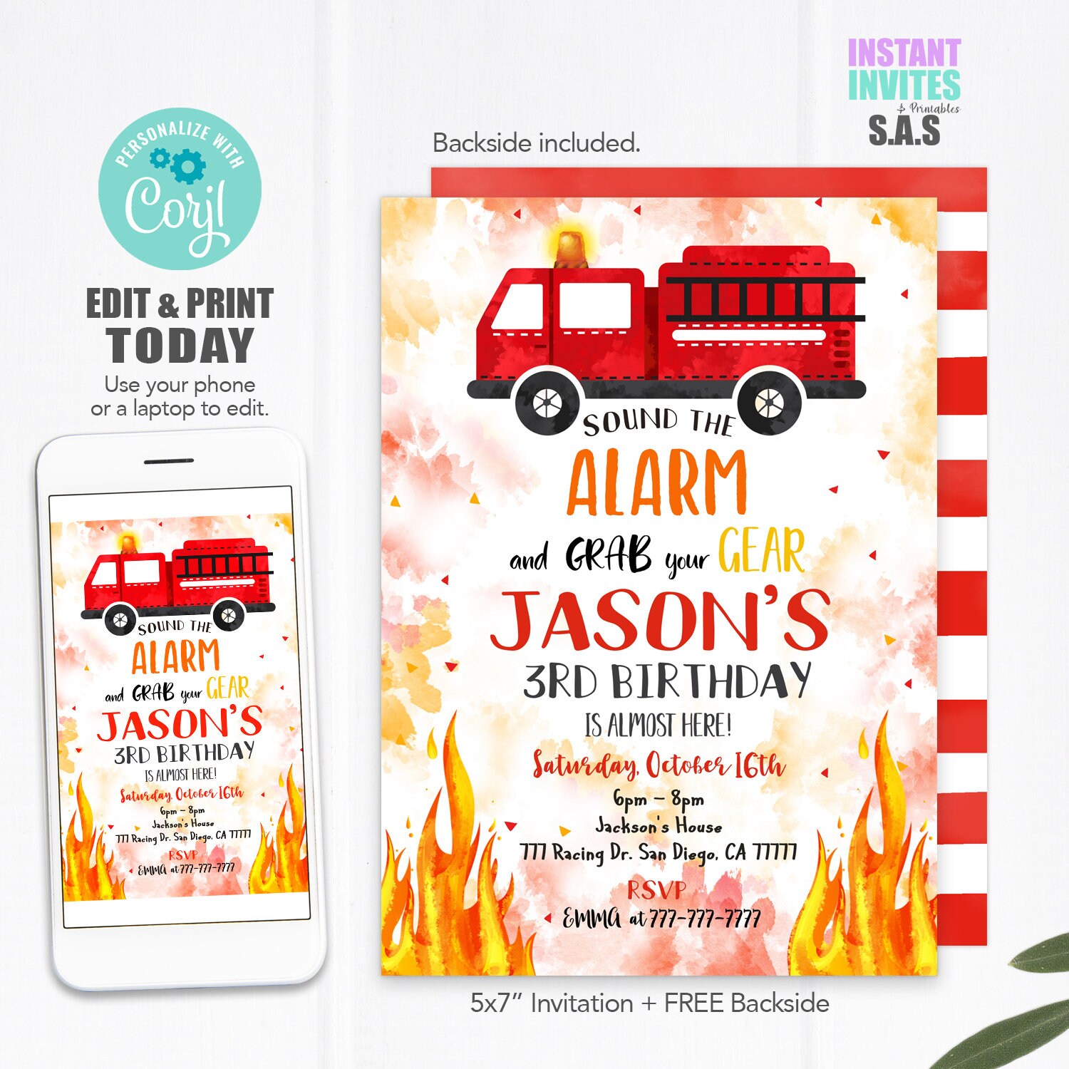 Fire Truck Invitation Fire Engine Invites Instant Download - Etsy