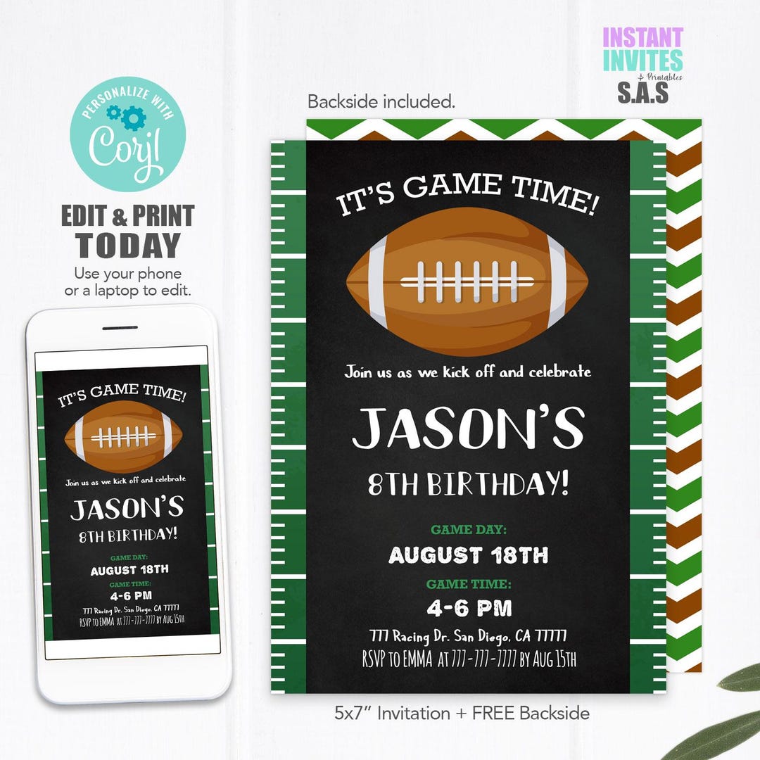 Football Birthday Invitation, Football Birthday Invites, Instant ...