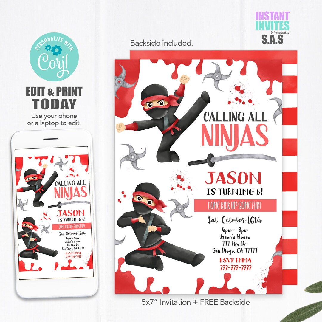 Ninja Invitation, Ninja Birthday Invites, Instant Download Ninja Party ...