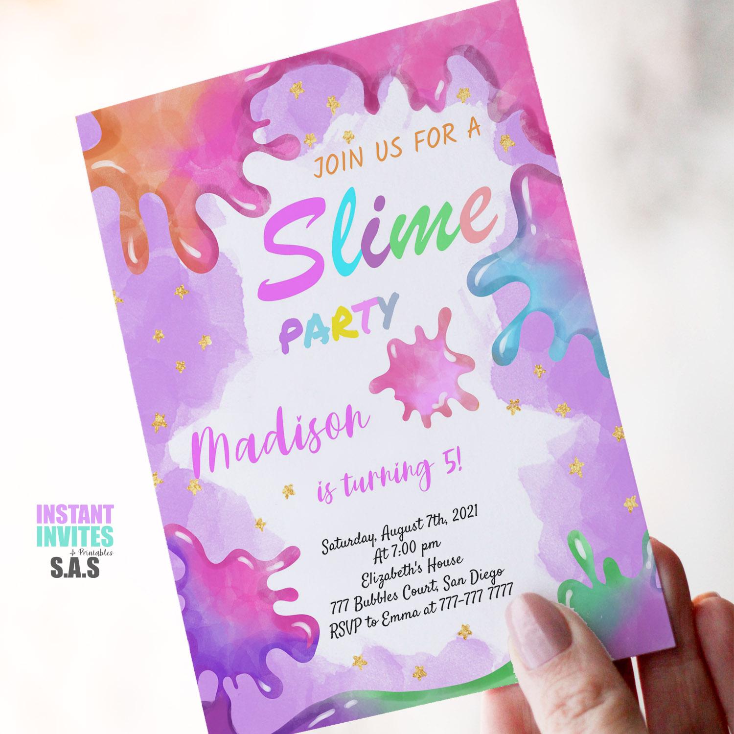 Slime Birthday Party Invitation: Editable Template (instant Download ...