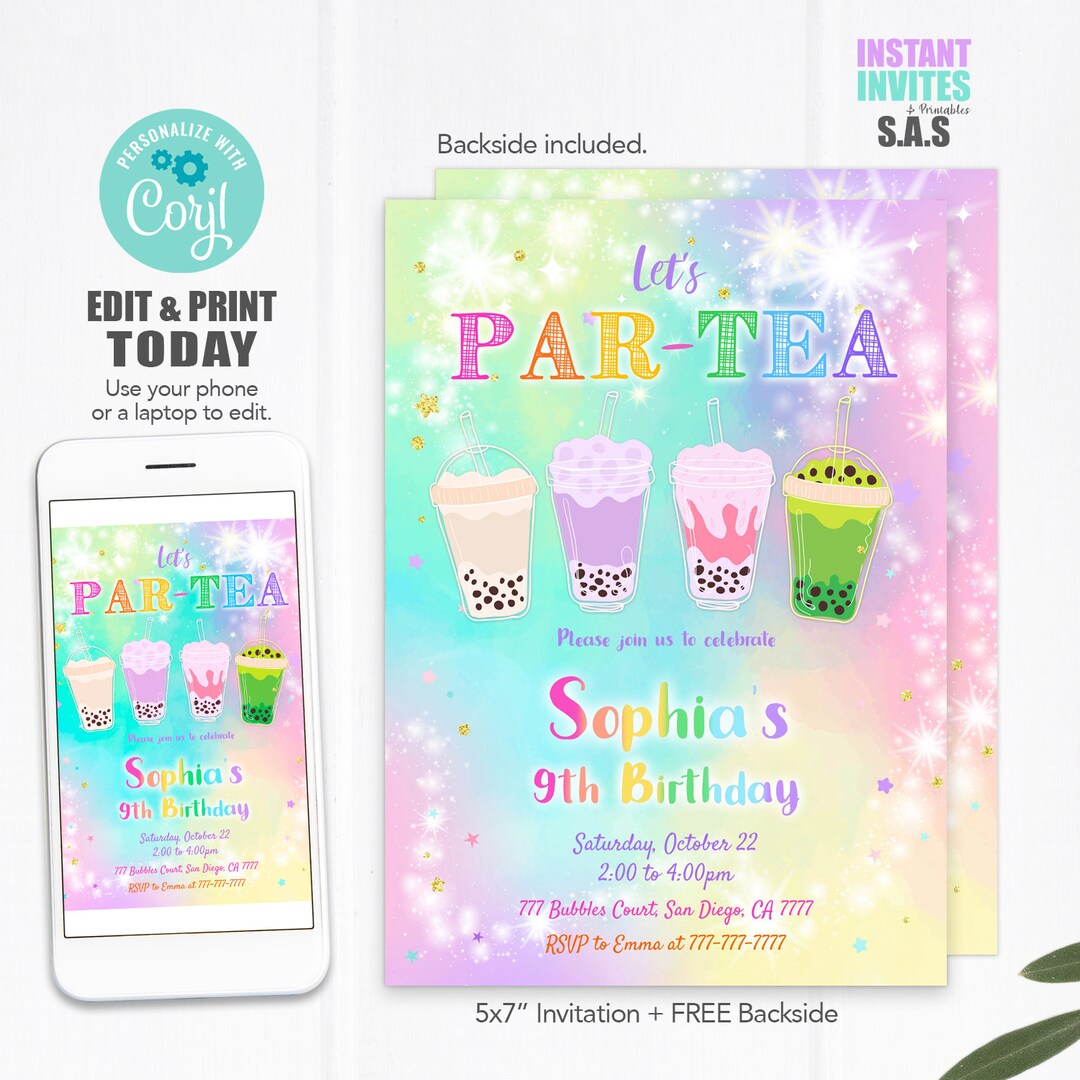 Boba Tea Invitation, Bubble Tea Invites, Instant Download Bubble Tea ...