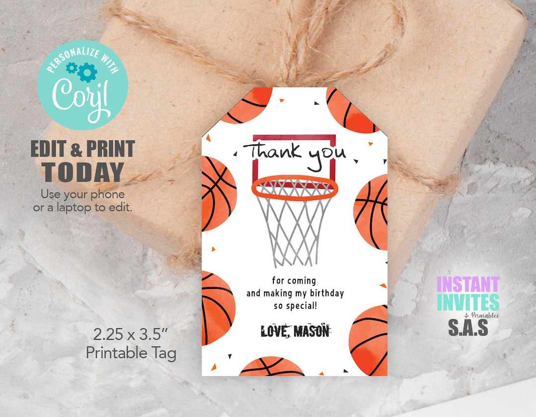 Basketball Tags, Basketball Birthday Tags, Basketball Favor Tags ...