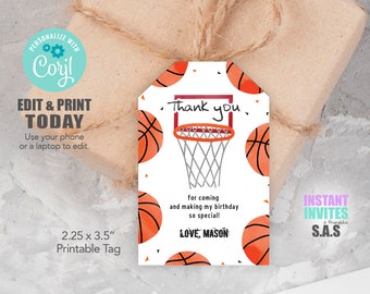 Basketball Thank You Tags Basketball Favor Tags Basketball - Etsy