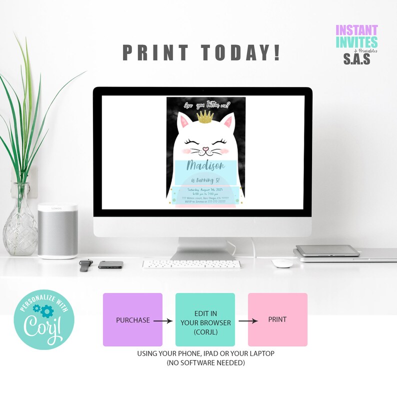 Kitten Invitation Kitten Invites Instant Download Kitten - Etsy