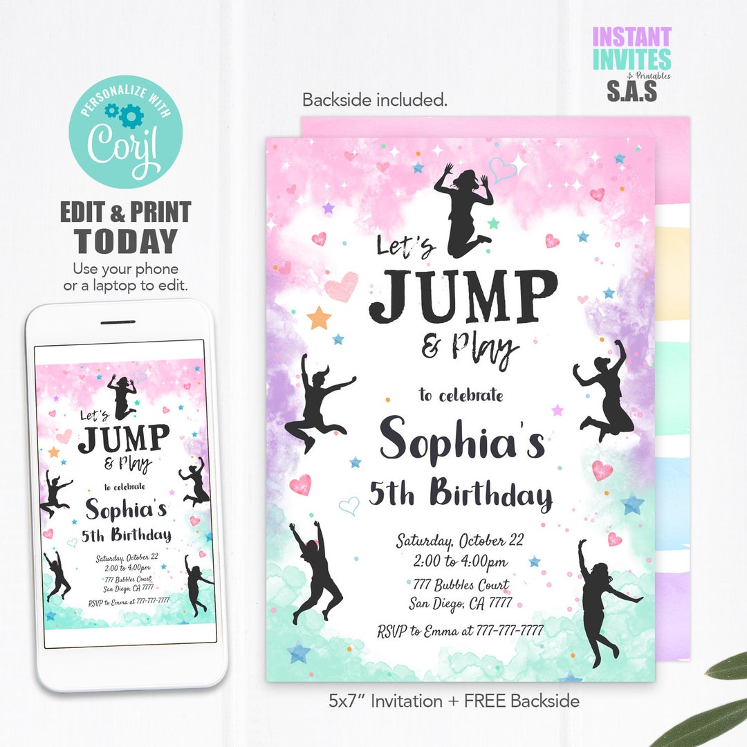 Jump Invitation, Trampoline Invites, Instant Download Jump Invitations ...