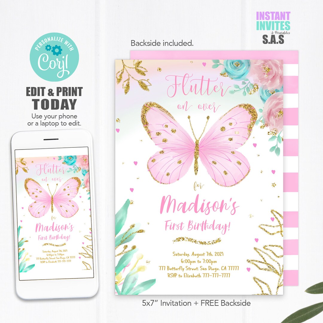 Butterfly Invitation, Butterfly Invites, Instant Download Butterfly ...