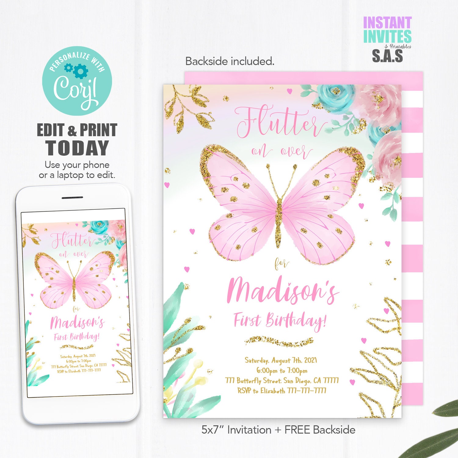 Butterfly Invitation Butterfly Invites Instant Download - Etsy