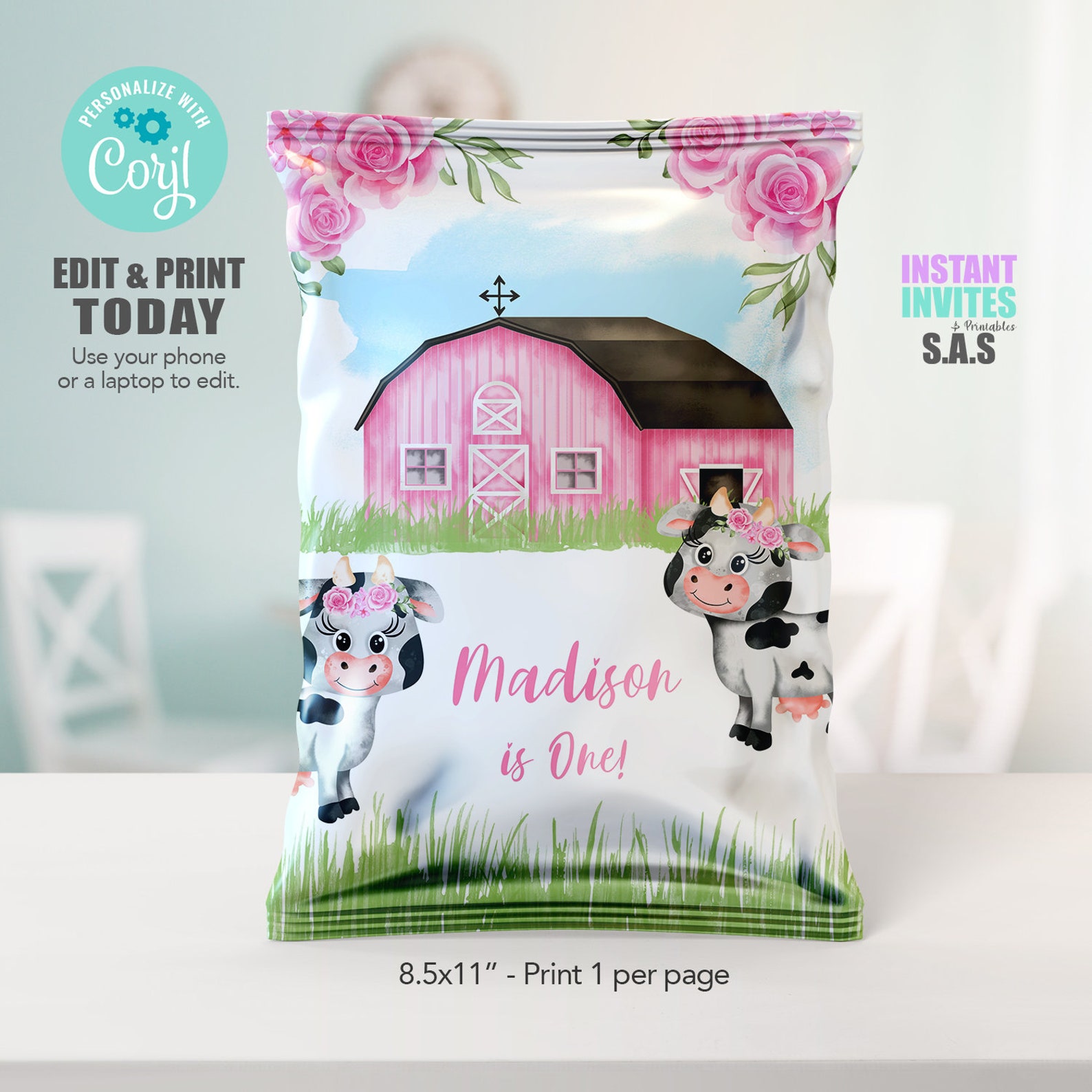 Cow Chip Bag Labels Cow Birthday Chip Bags Holy Cow Chip - Etsy