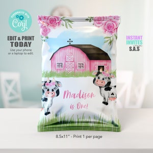 Cow Chip Bag Labels, Cow Birthday Chip Bags, Holy Cow Chip Bag, Cow701 ...