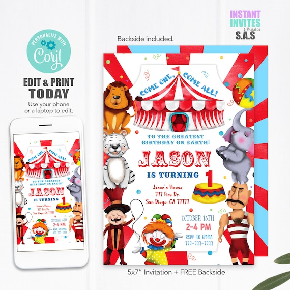 Circus Invitation Circus Invites Instant Download Circus | Etsy