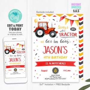 Red Tractor Invitation, Tractor Birthday Invites, Instant Download ...
