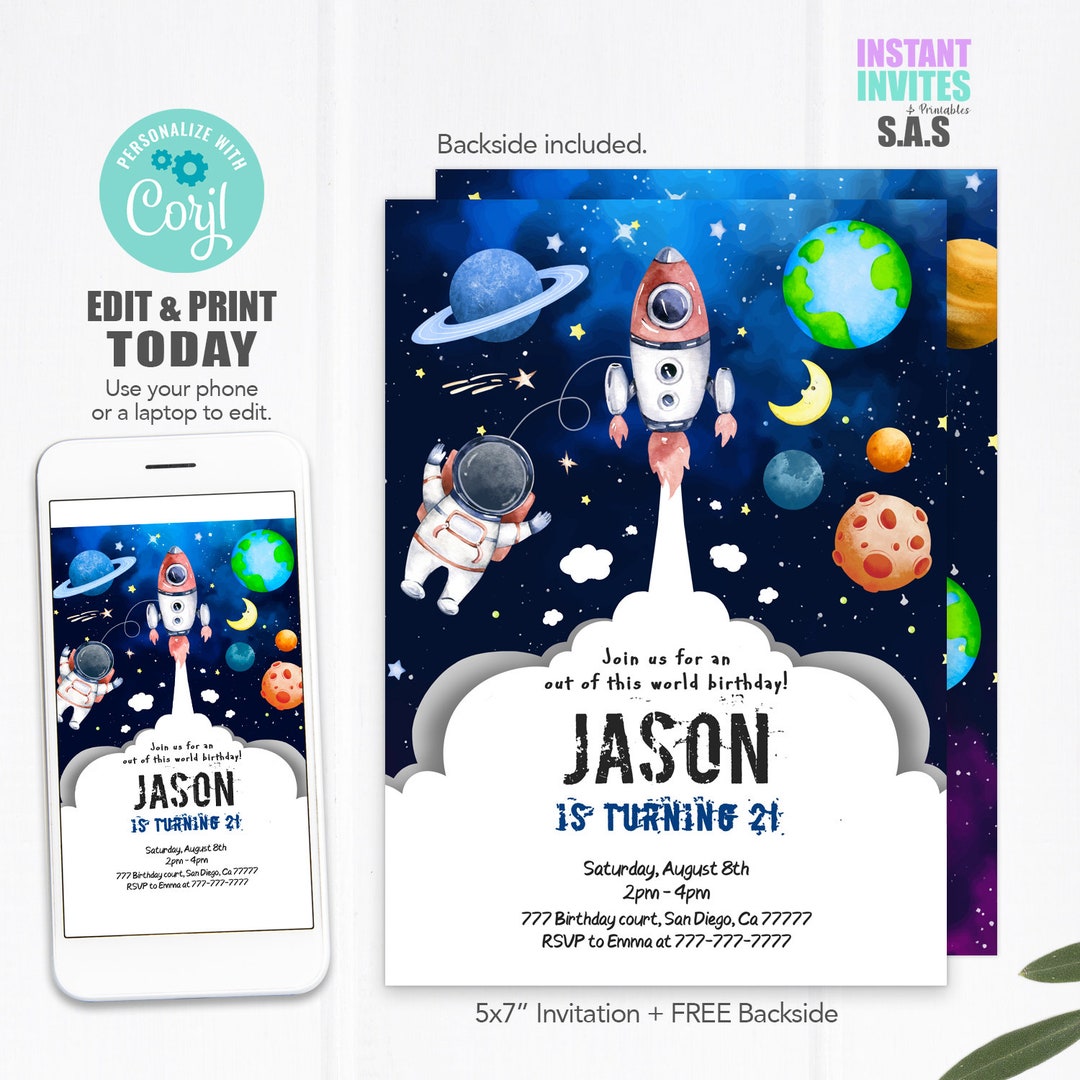 Outer Space Birthday Invitation, Cute Outer Space Invites, Instant ...