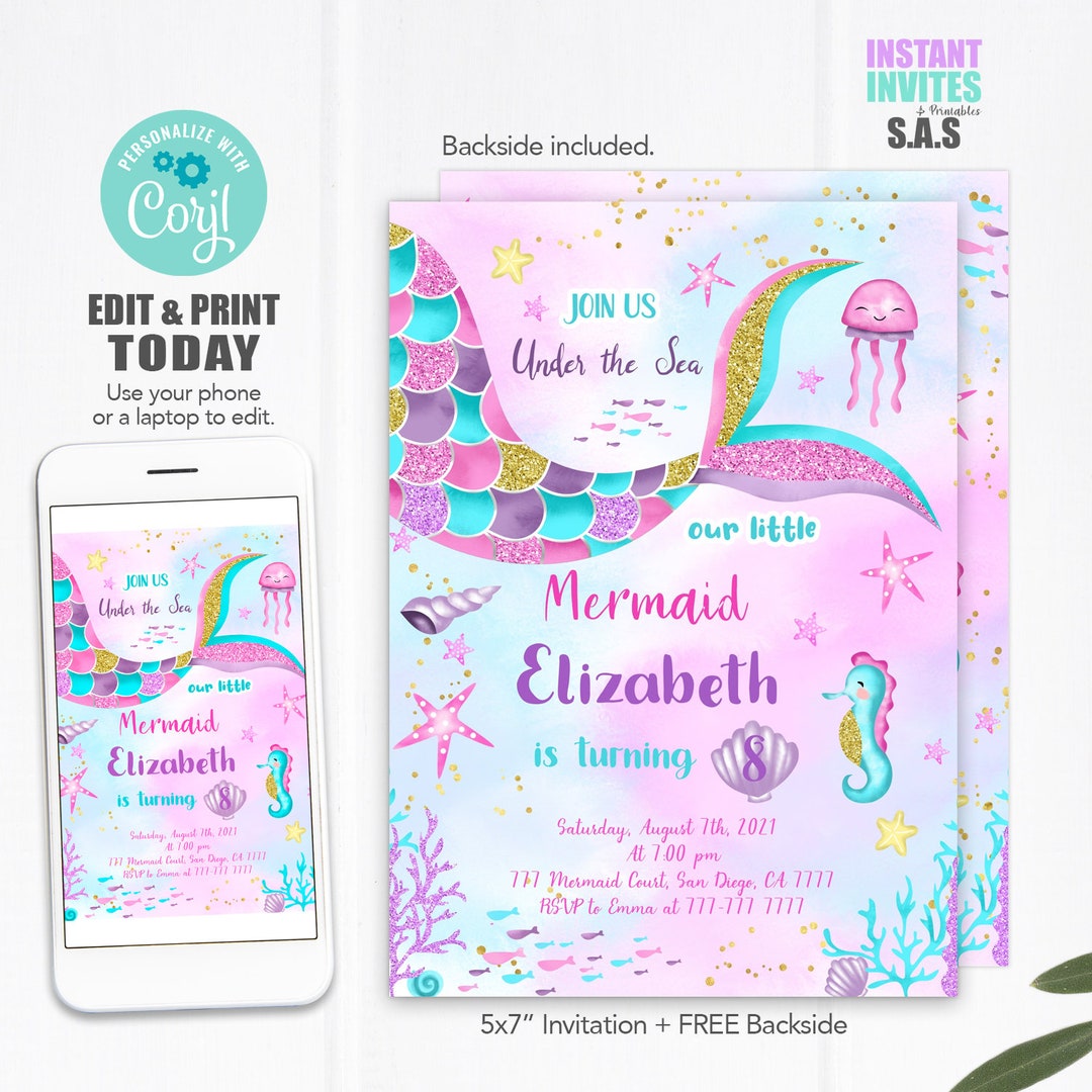 Mermaid Invitation, Mermaid Invites, Instant Download Mermaid ...