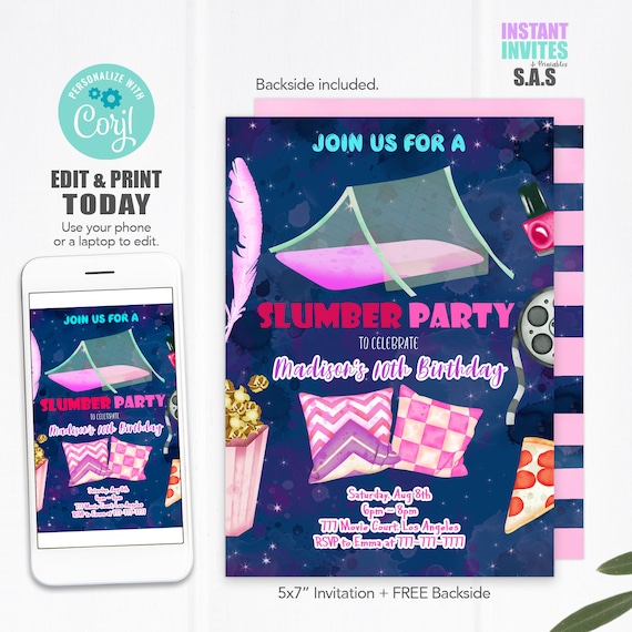 Slumber Party Invitation Slumber Party Invites Instant | Etsy