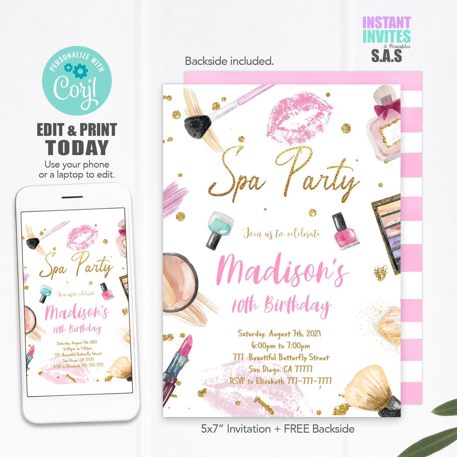 Spa Party Invitation Spa Birthday Invites Instant Download - Etsy