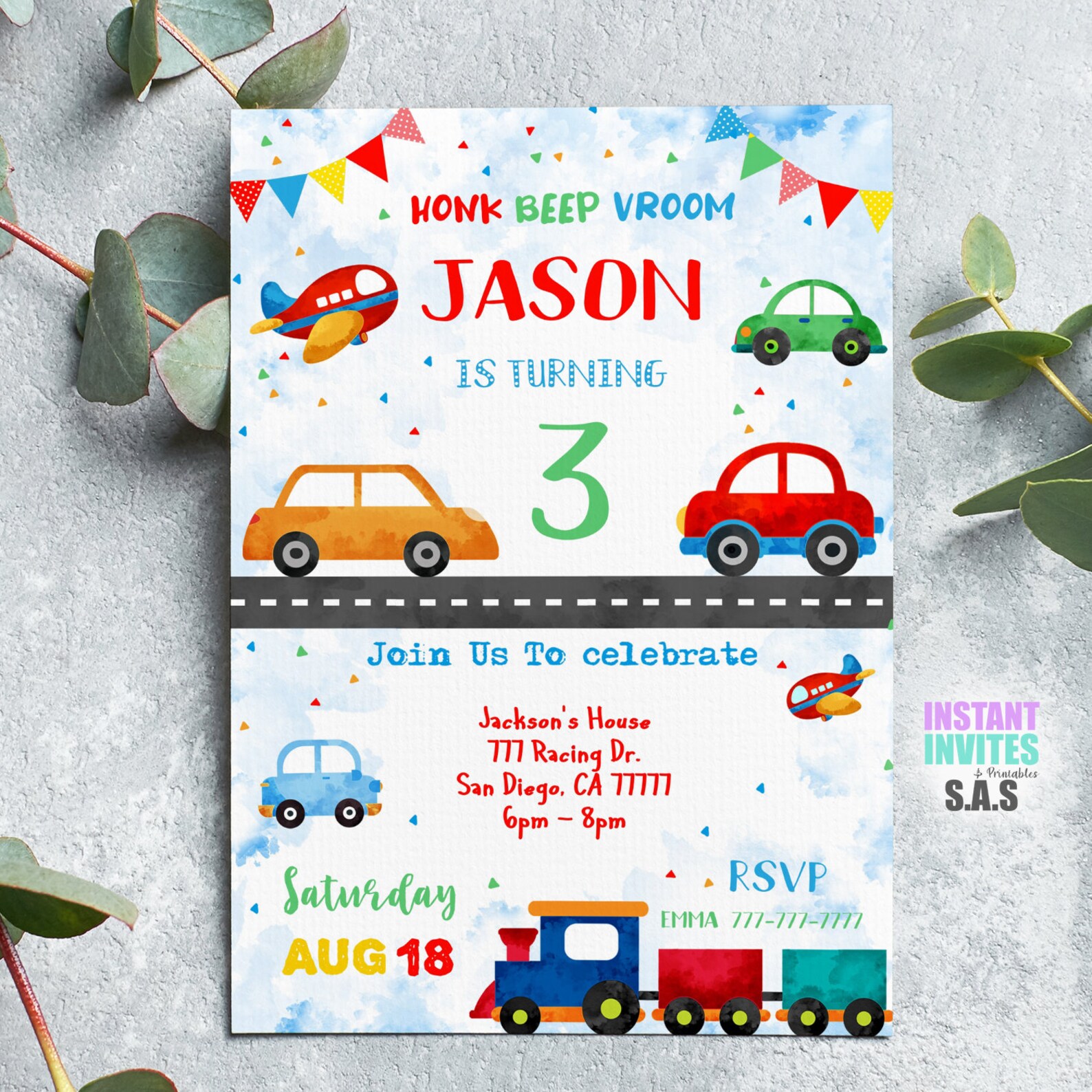 Transport Invitation Transportation Birthday Invites Instant - Etsy