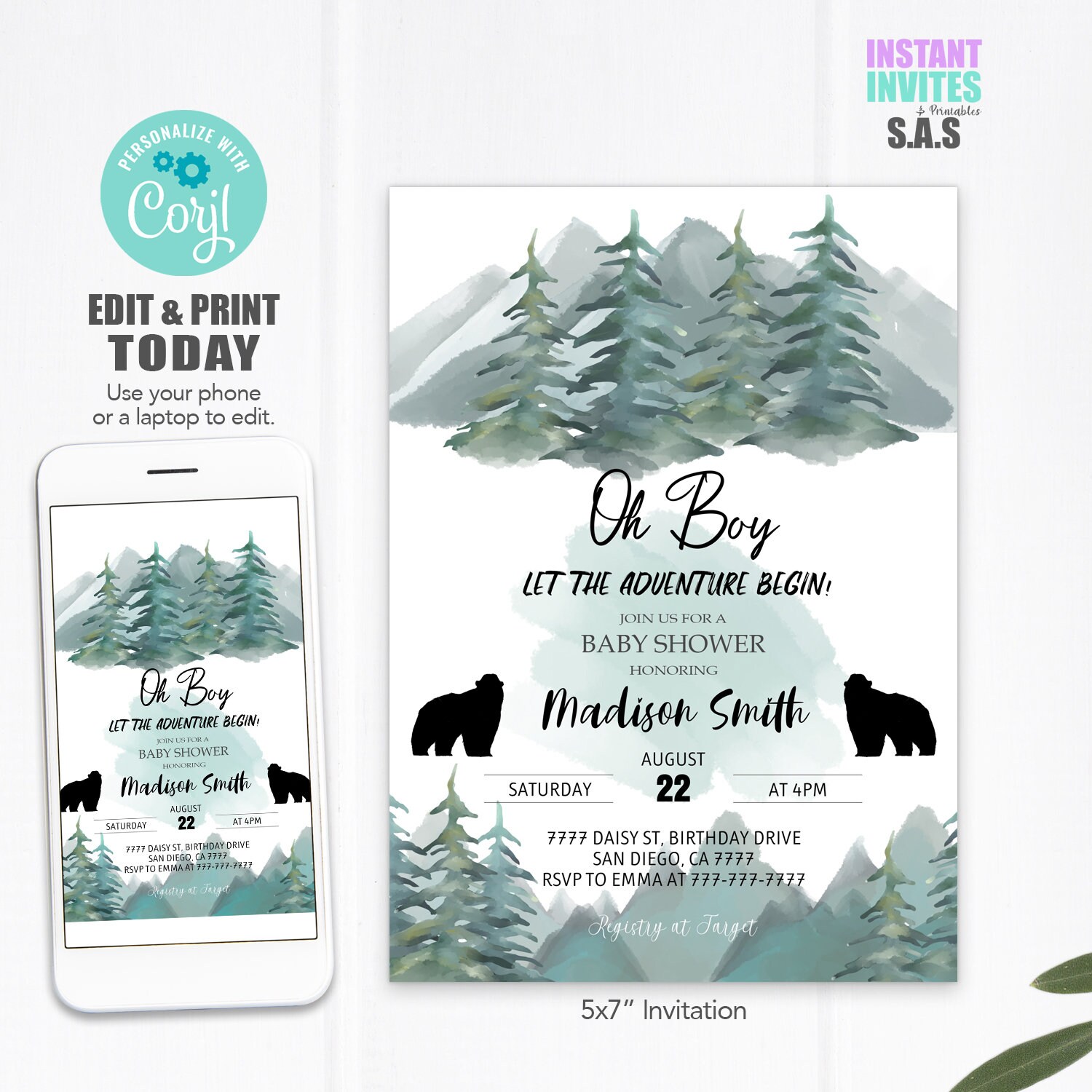 Adventure Invitation Adventure Baby Shower Invites Instant | Etsy