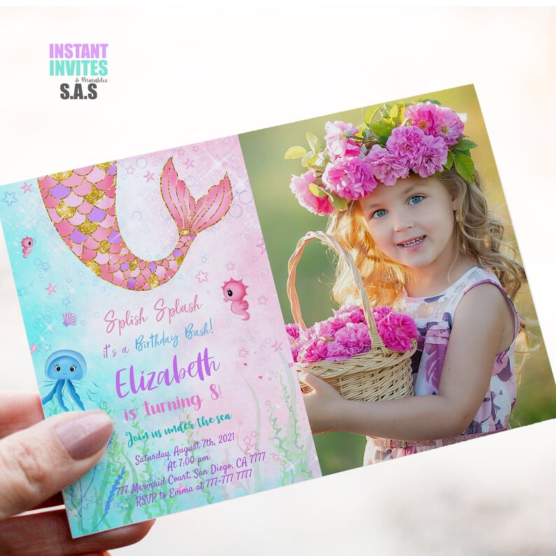 Editable Mermaid Invitation Mermaid Picture Invites Instant | Etsy