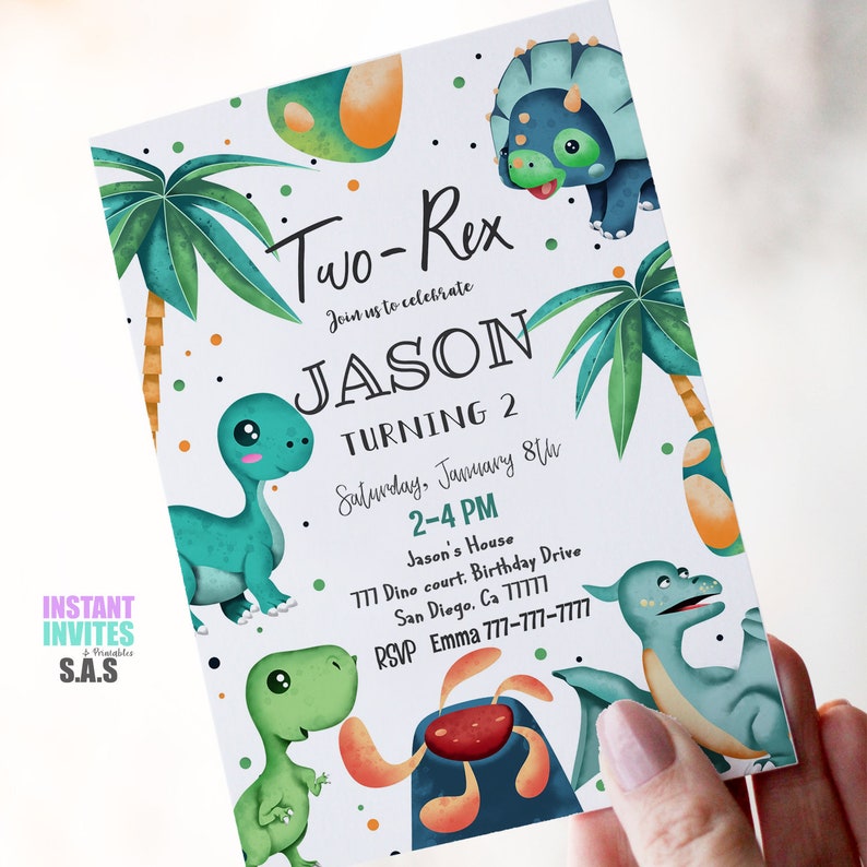 Dinosaur Invitation TWO REX Invitation Dinosaur Invites - Etsy