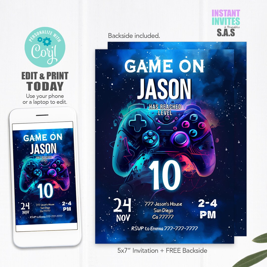 Video Games Invitation, Video Games Invite, Editable Video Games ...