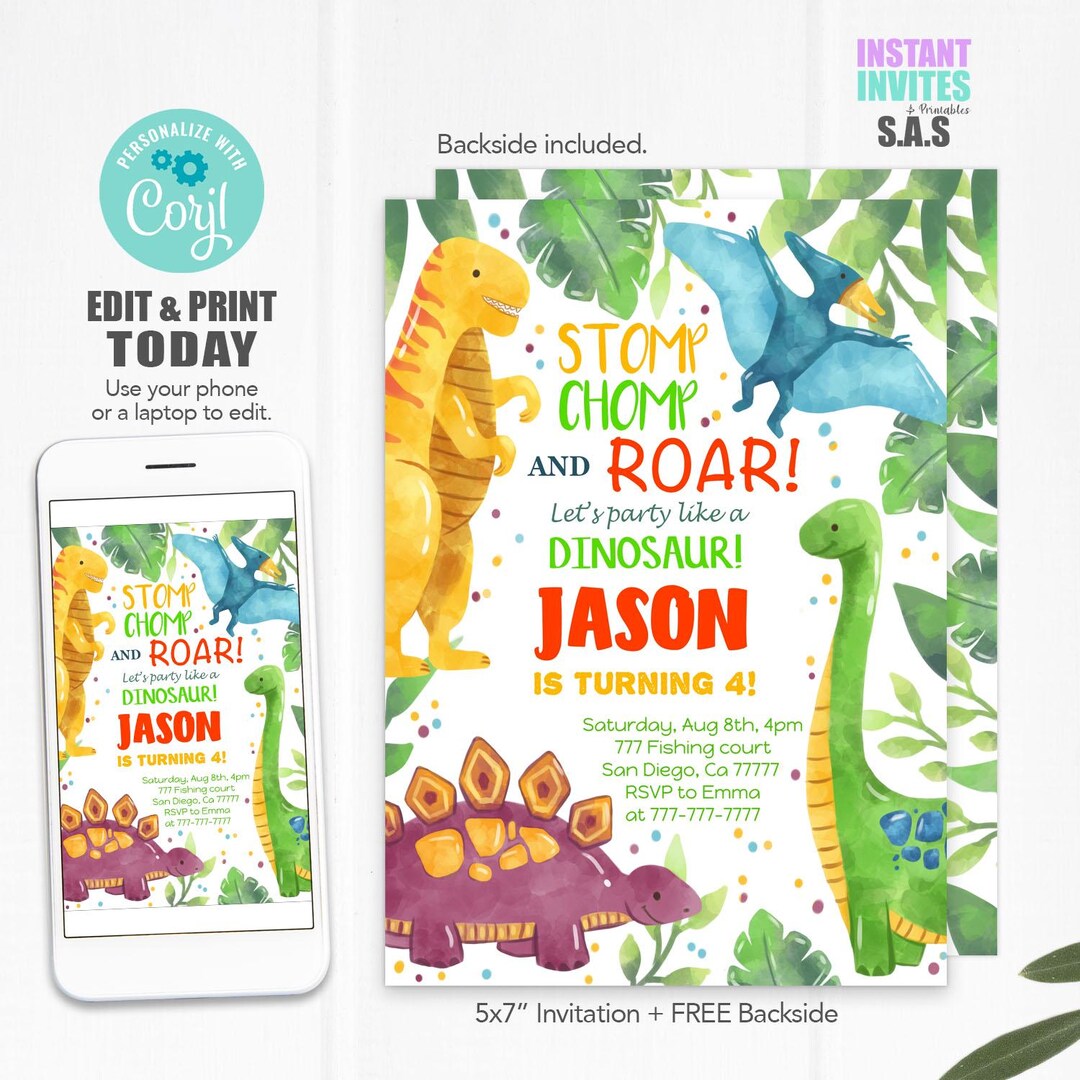 Dinosaur Invitation, Dinosaur Birthday Invite, Instant Download ...