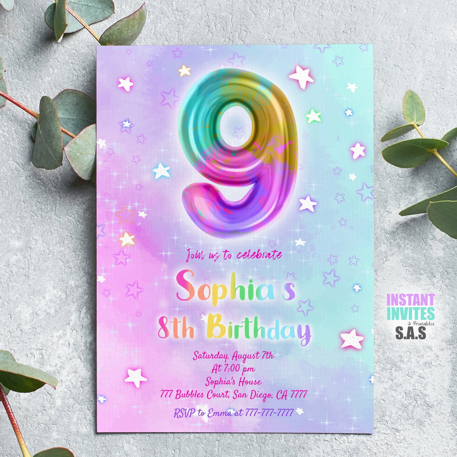 9th Birthday Invitation Balloons Birthday Invite Instant - Etsy