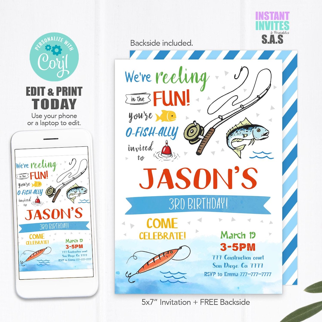 Fishing Birthday Invitation, Fishing Invites, Instant Download Fishing ...