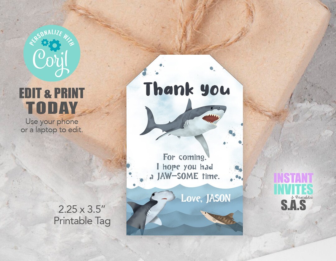 Shark Birthday Favor Tags: Under the Sea Party (digital Download) - Etsy