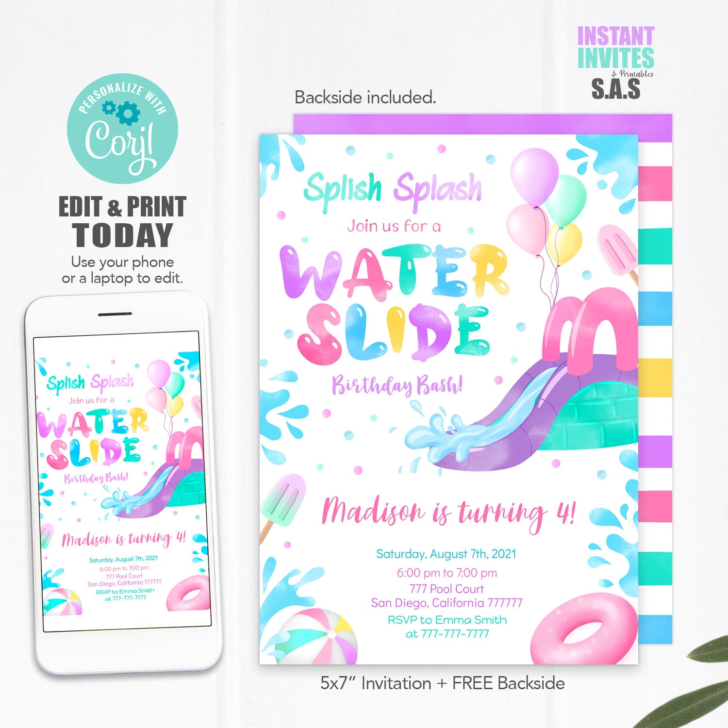 Water Slide Invitation Water Slide Invites Instant Download - Etsy