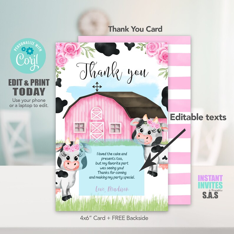 Cow Birthday Thank You Card Cow Cards Cow Thank You Cards - Etsy