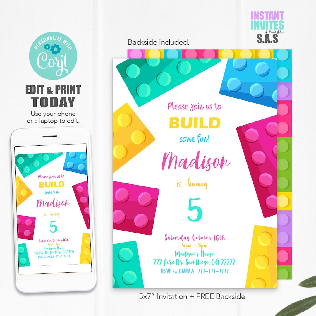 Building Blocks Invitation, Blocks Birthday Invites, Instant Download ...