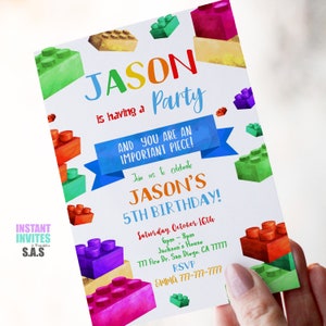 Building Blocks Invitation, Blocks Birthday Invites, Instant Download ...