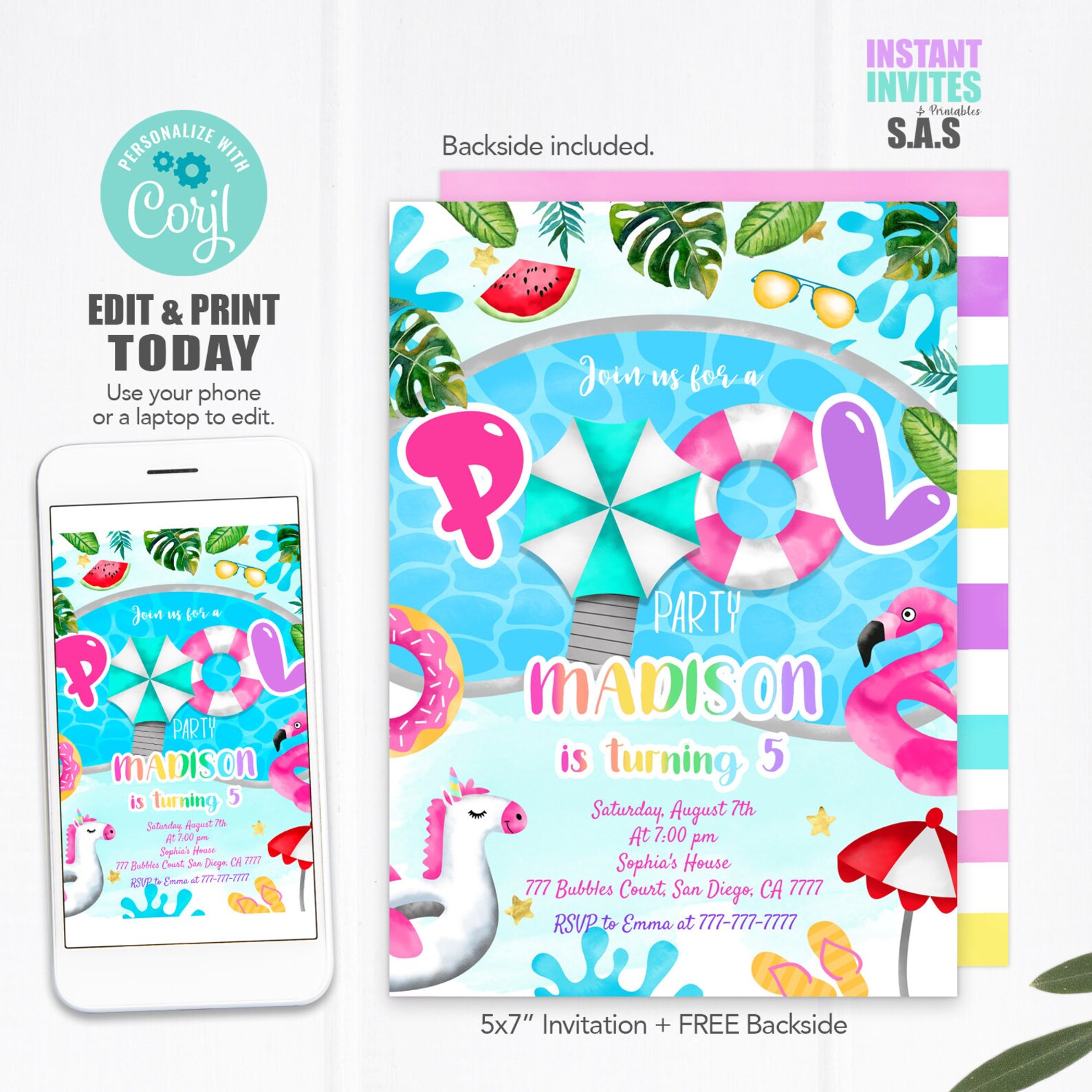 Pool Party Invitation, Pool Birthday Invite, Instant Download Pool ...