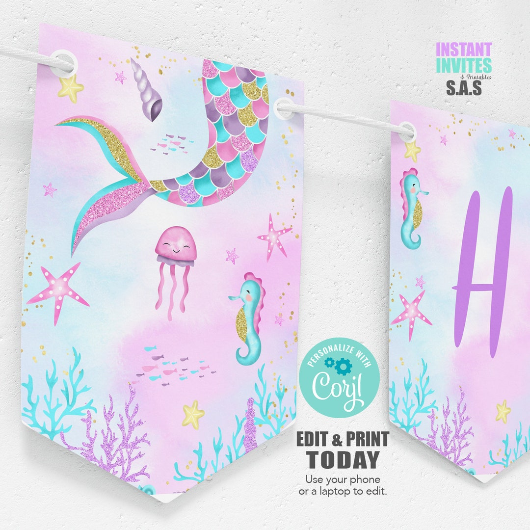 Mermaid Happy Birthday Banner, Mermaid Garland, Mermaid Banner ...