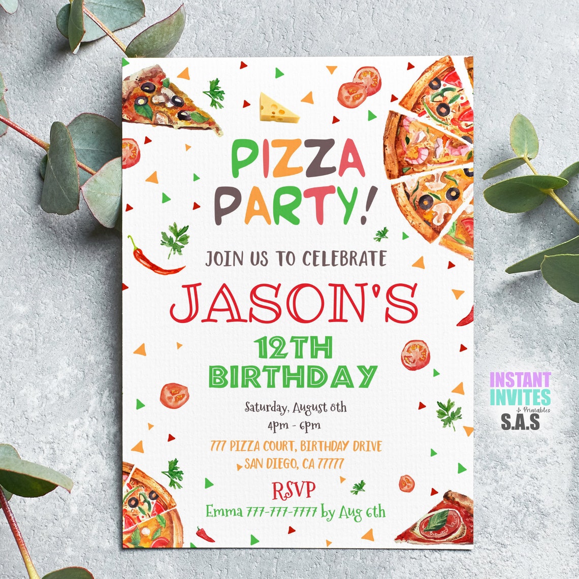 Pizza Invitation Pizza Invites Instant Download Pizza Party | Etsy