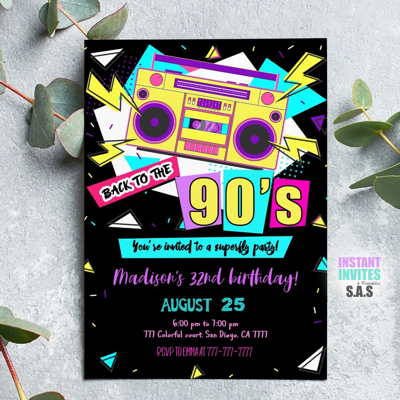 90s Invitation 90s Invites Instant Download 90s Invitations | Etsy