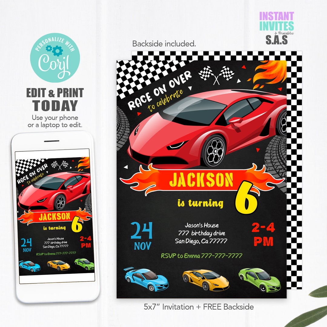Hot Cars Invitation, Hot Cars Birthday Invites, Instant Download Hot ...