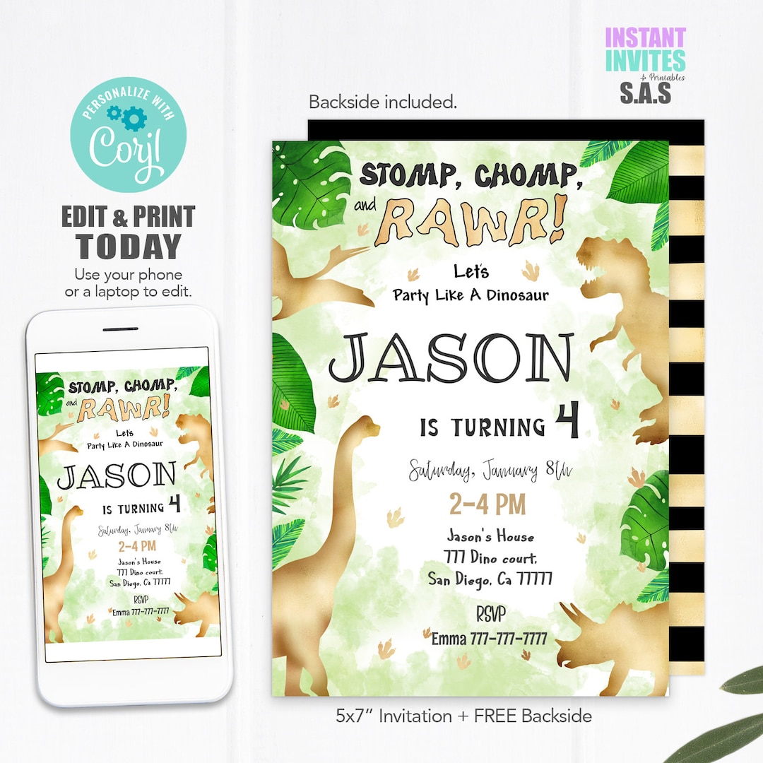 Dinosaur Invitation, Dinosaur Invites, Instant Download Dinosaur ...