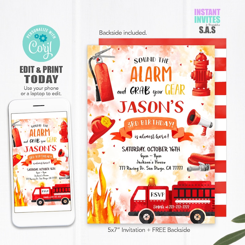 Fire Truck Invitation Fire Engine Invites Instant Download - Etsy