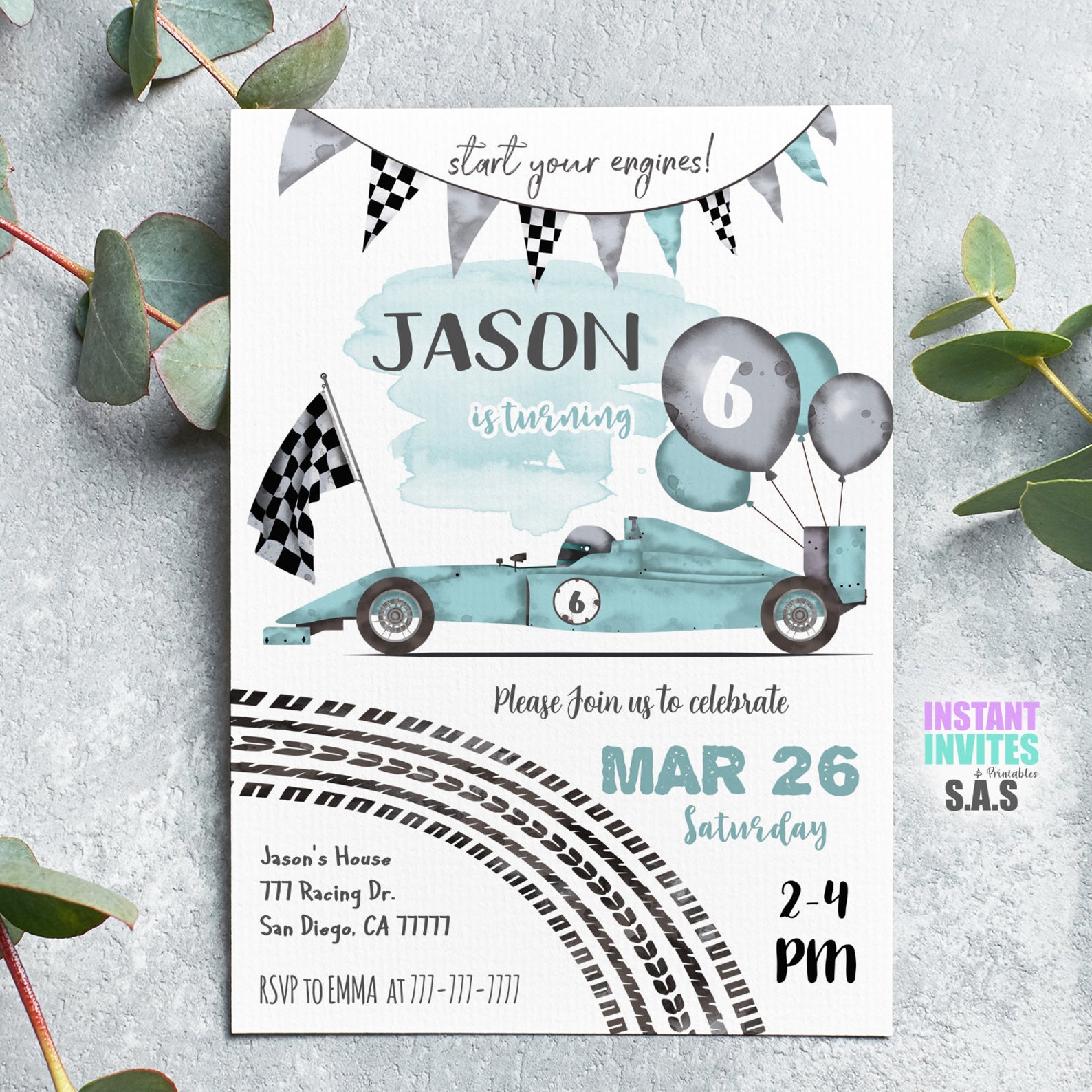 Racing Car Invitation, Race Car Birthday Invitation, Racing Invitation ...