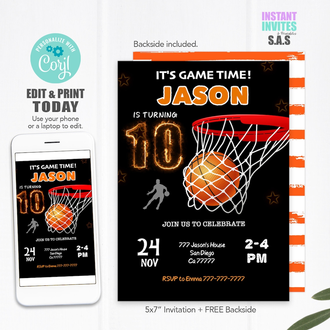 Basketball Invitation, Basketball Birthday Invites, Instant Download ...