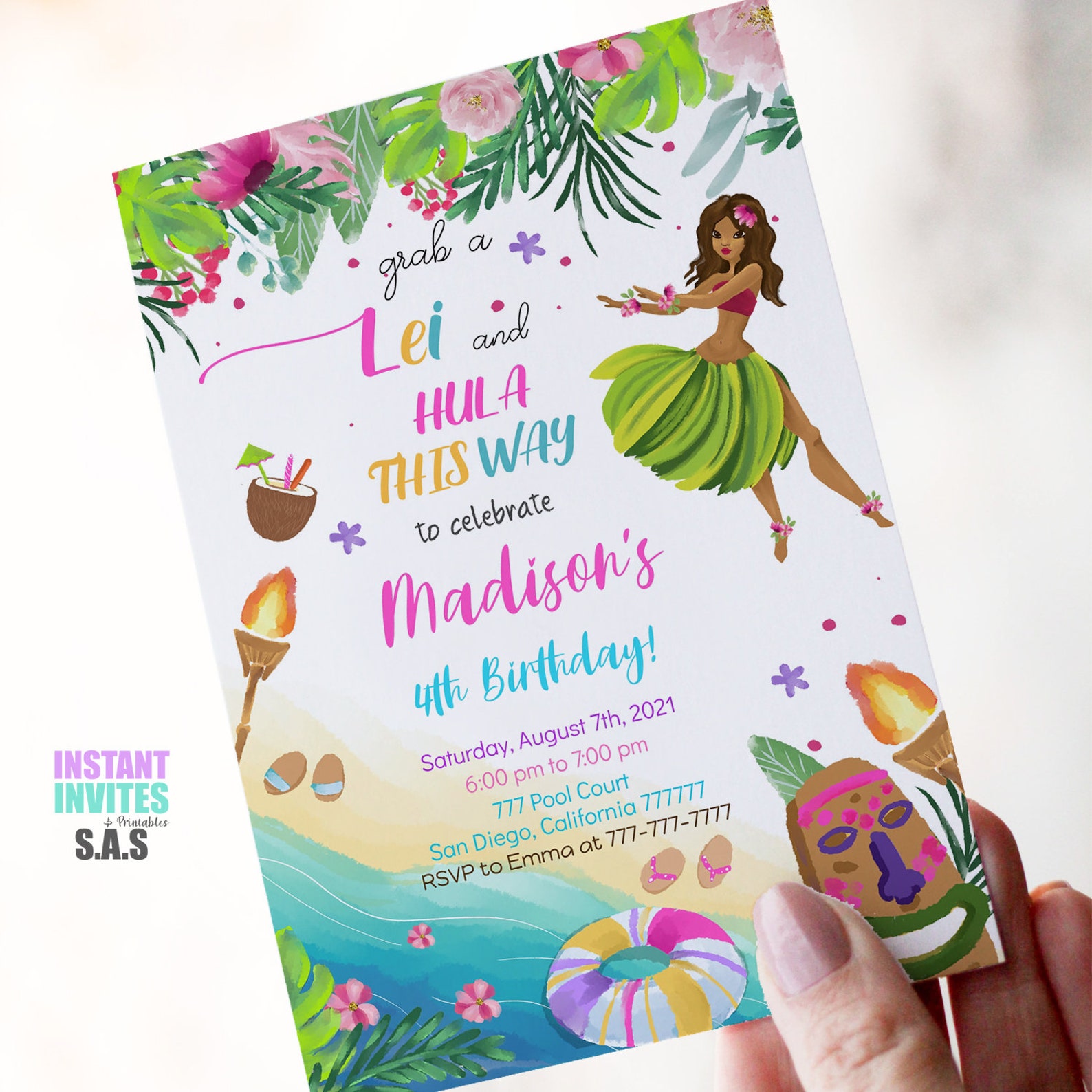 Hawaiian Invitation Hawaiian Luau Invite Instant Download | Etsy