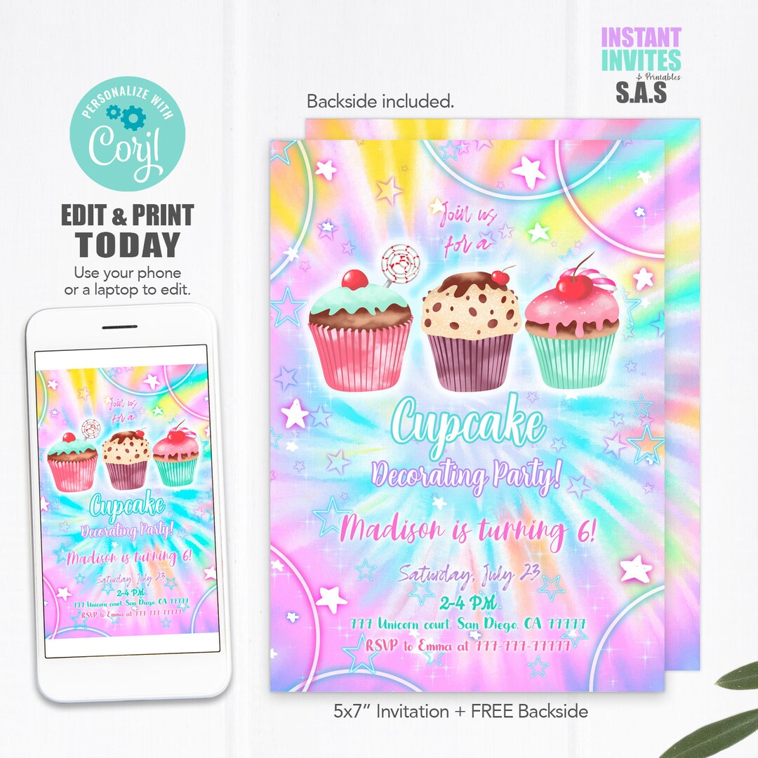 Cupcake Invitation, Cupcakes Invites, Instant Download Cupcake ...