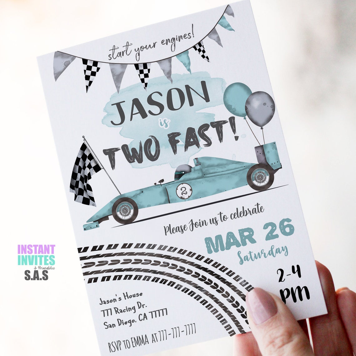 Racing Car Invitation Race Car Birthday Invitation Racing | Etsy