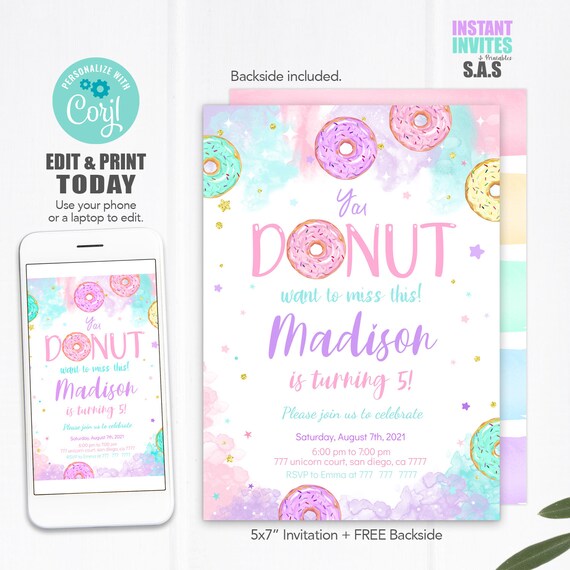 Donut Invitation Donut Invites Instant Download Donut | Etsy