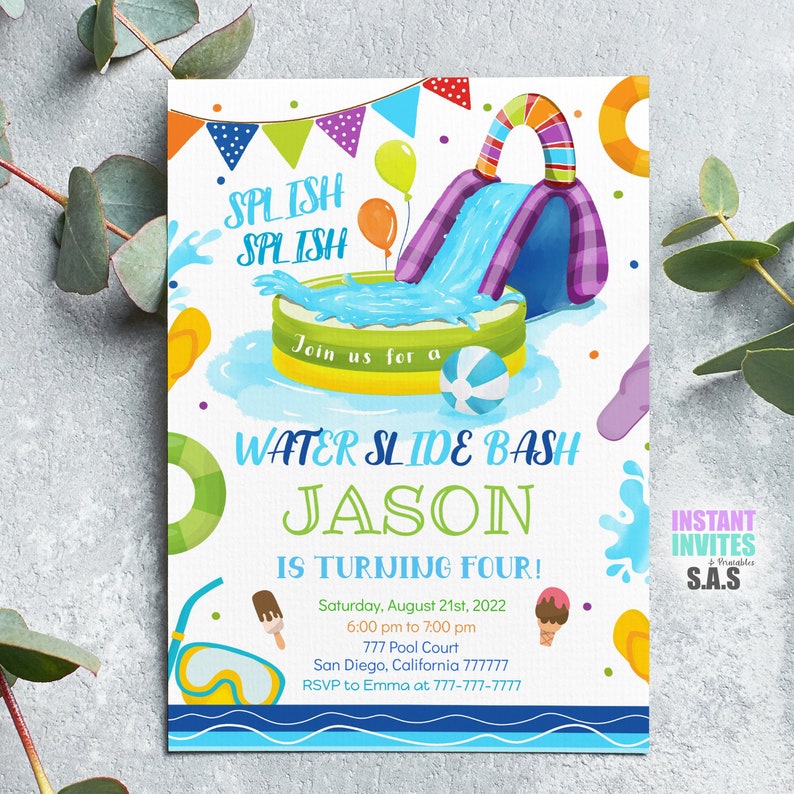 Water Slide Invitation Waterslide Invites Instant Download - Etsy