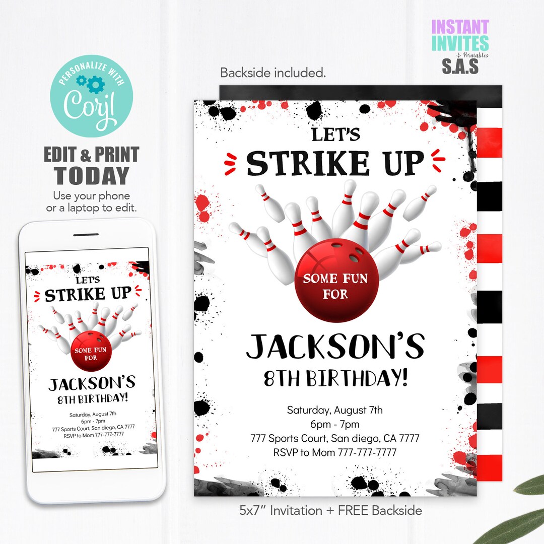 Bowling Invitation, Bowling Invites, Instant Download Bowling ...