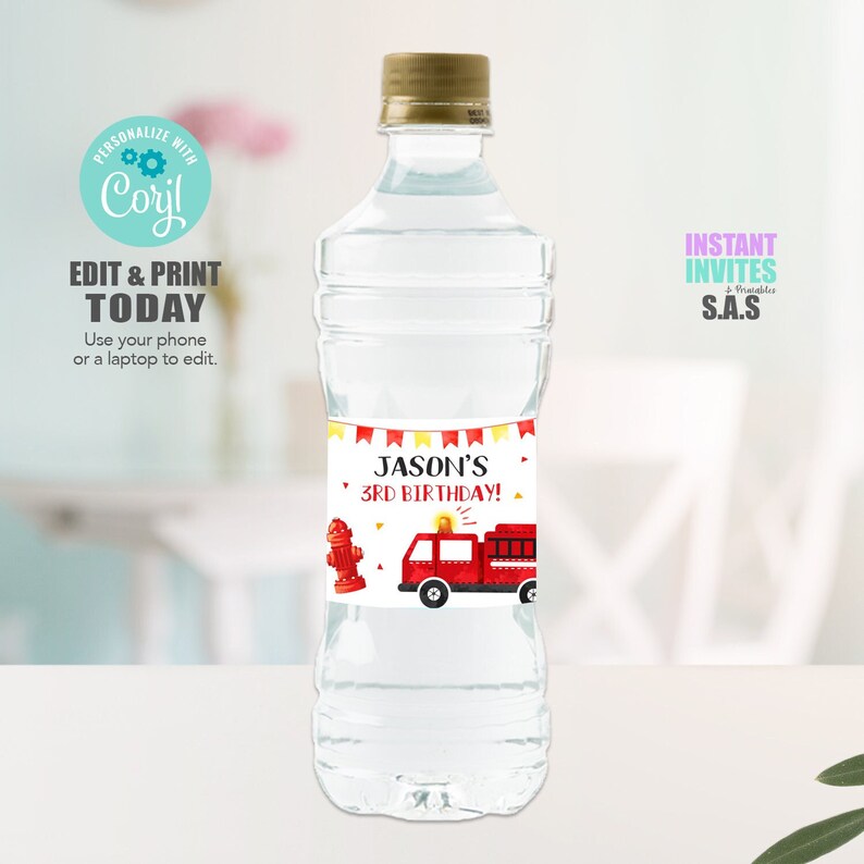 Fire Truck Water Labels Fire Truck Party Labels Fire Truck - Etsy