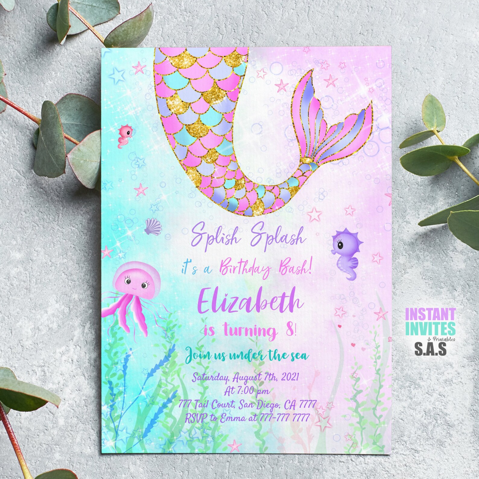 Mermaid Invitation Mermaid Invite Instant Download Mermaid - Etsy