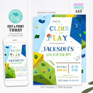 Rock Climbing Invitation, Rock Climbing Birthday Invites, Instant ...